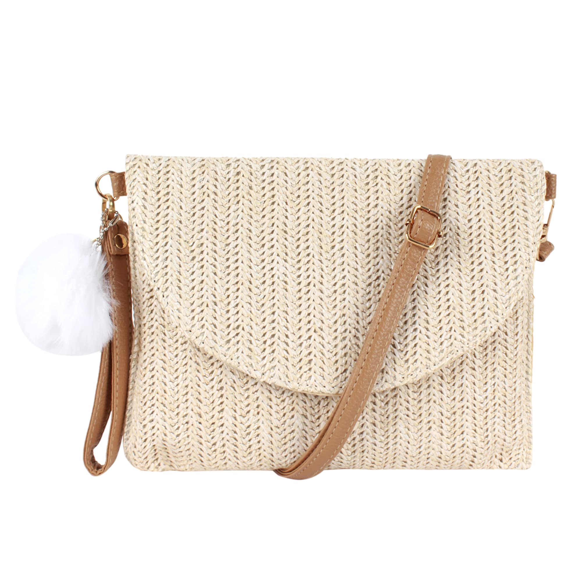 Women Small Straw Woven Cross-body Bag Shoulder Bag Bohemian Beach Envelope Flap Handbag