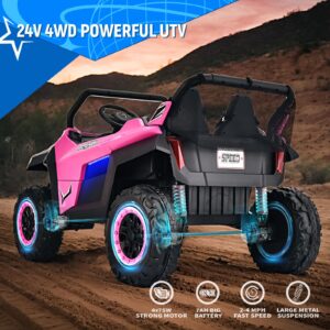 Joywhale 24V 2 Seater Kids Ride on UTV Car Powerful Electric Vehicle, with 4x75W Strong Motors, Big Battery, Easy-Drag System, 2.4G Remote Control, Soft Braking, Spring Suspension, Music, BW-U20