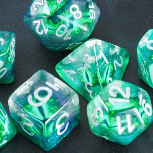 Sea Green Dragon Eye DND Dice Set for Dungeons and Dragons Gifts, D&D, D and D, Pathfinder, Accessories, D20, Polyhedral, Resin Dice, Metal, Dice Tray, Tower, Bag, Box