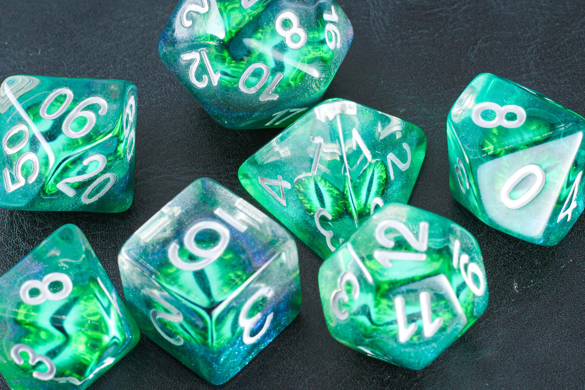 Sea Green Dragon Eye DND Dice Set for Dungeons and Dragons Gifts, D&D, D and D, Pathfinder, Accessories, D20, Polyhedral, Resin Dice, Metal, Dice Tray, Tower, Bag, Box