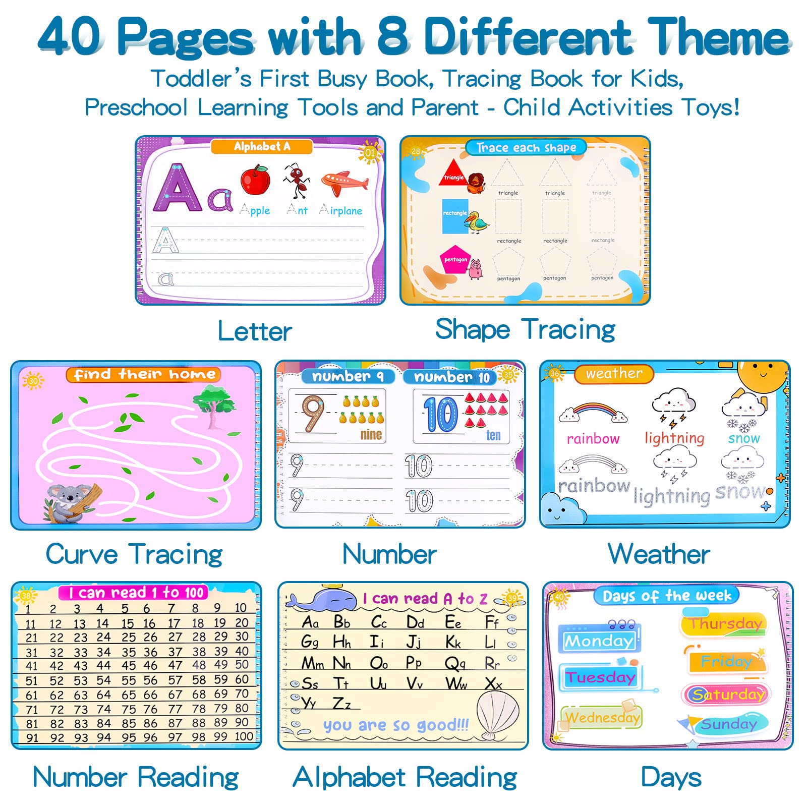 Preschool Learning Activities Educational Workbook, Handwriting Practice Book for Kids, Christmas Birthday Presents for 3 4 5 Year Old Boys Girl Toys for Kids, Montessori Busy Book Tracing Book Toys