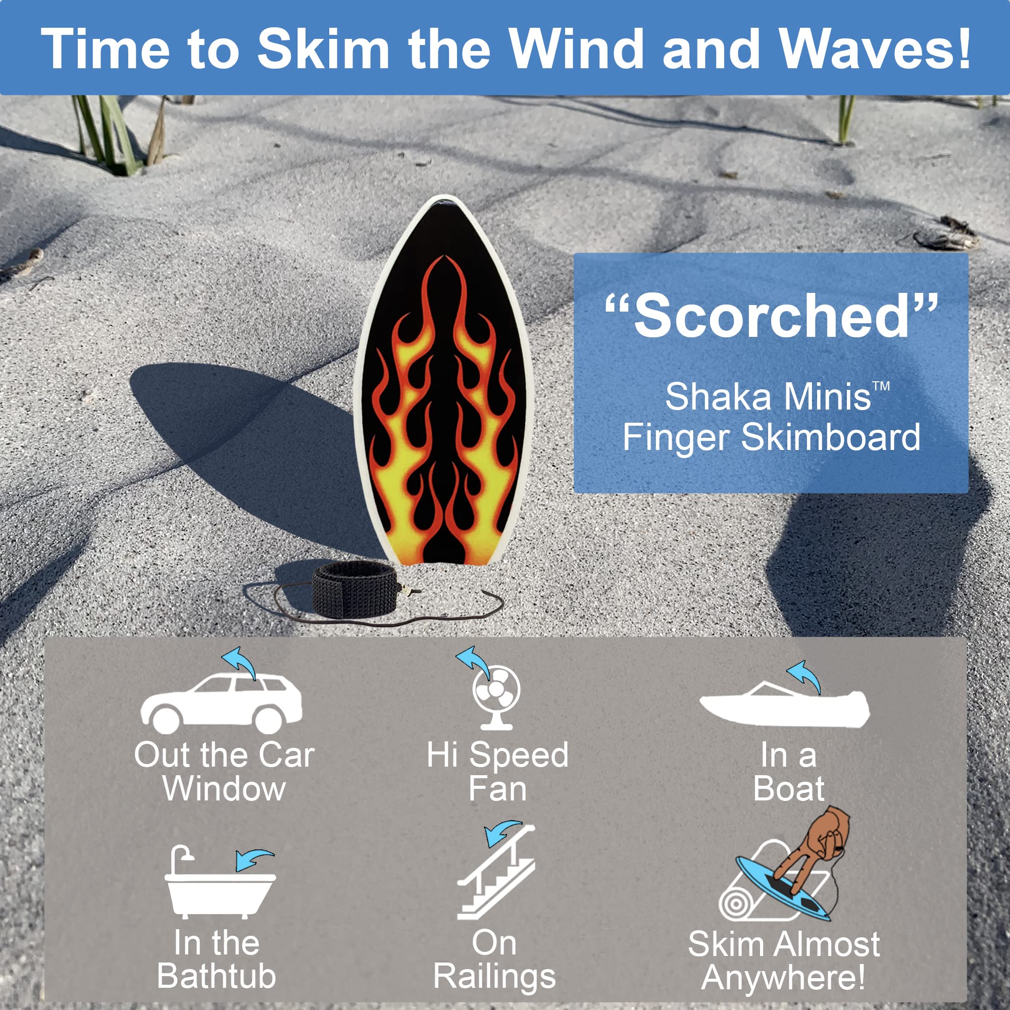 Shaka Minis Finger Skimboard | Finger Surfboard - Skim and Surf The Wind, Waves and Almost Anywhere (Scorched)