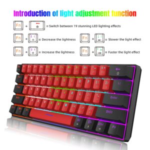 Snpurdiri 60% Wired Mechanical Keyboard, Mini Gaming Keyboard with 61 Red Switches Keys for PC, Windows XP, Win 7, Win 10 (Black-Red, Red Switches)