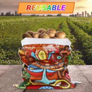 10 Pcs Potato Sack Race Bags, Tiki Luau Race Car Horror Birthday Party Favors Supplies, Hawaiian Luau Party Games Outdoor Beach Jumping Bags for Kids Adults Summer Tropical Racing Halloween (Tiki)