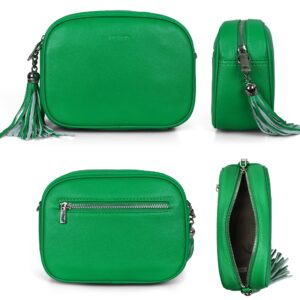 befen Small Camera Crossbody Bags for Women, Leather Cell Phone Cross Body Purse and Handbags for Travel (Medium Kelly Green)