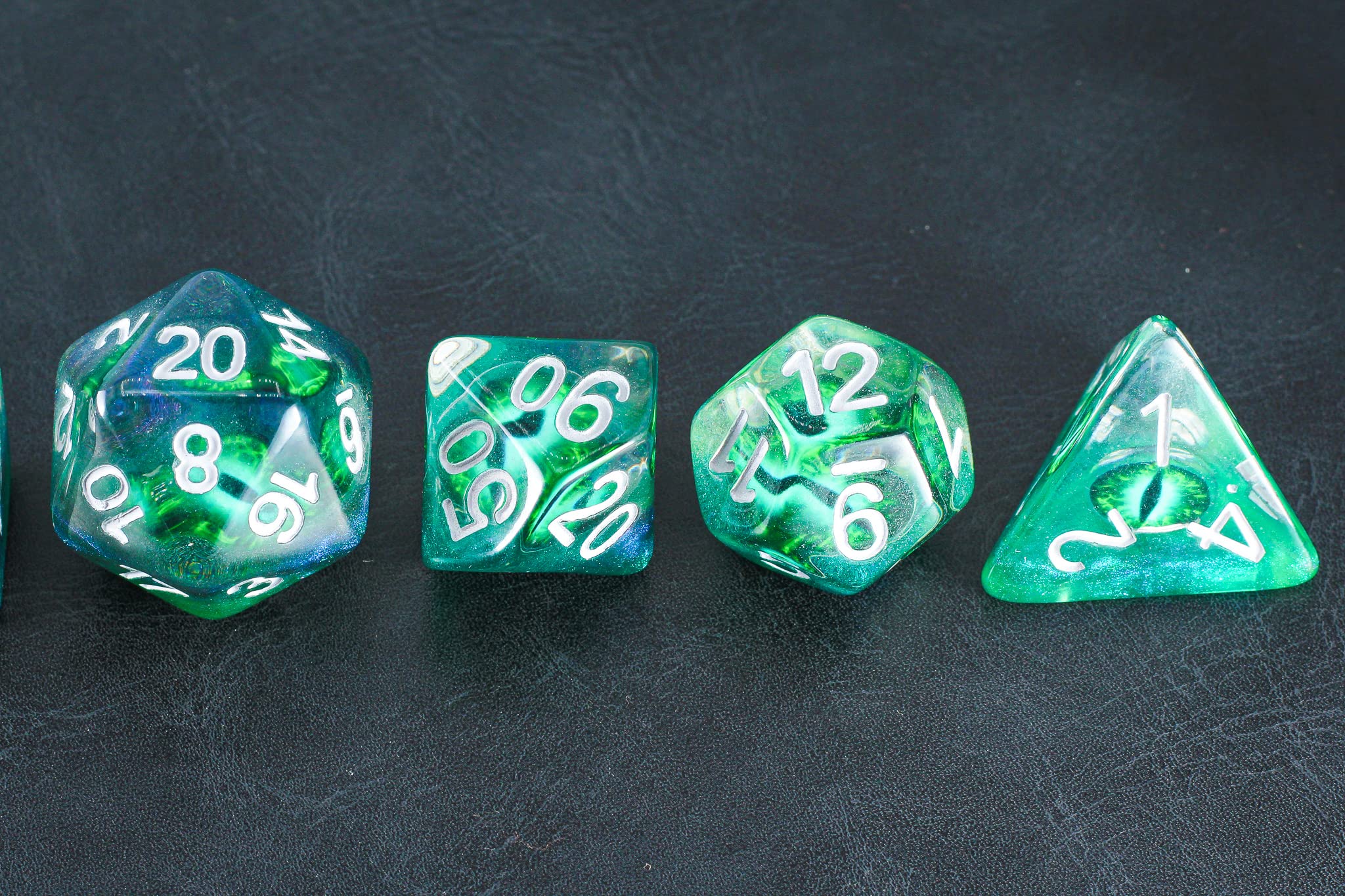 Sea Green Dragon Eye DND Dice Set for Dungeons and Dragons Gifts, D&D, D and D, Pathfinder, Accessories, D20, Polyhedral, Resin Dice, Metal, Dice Tray, Tower, Bag, Box