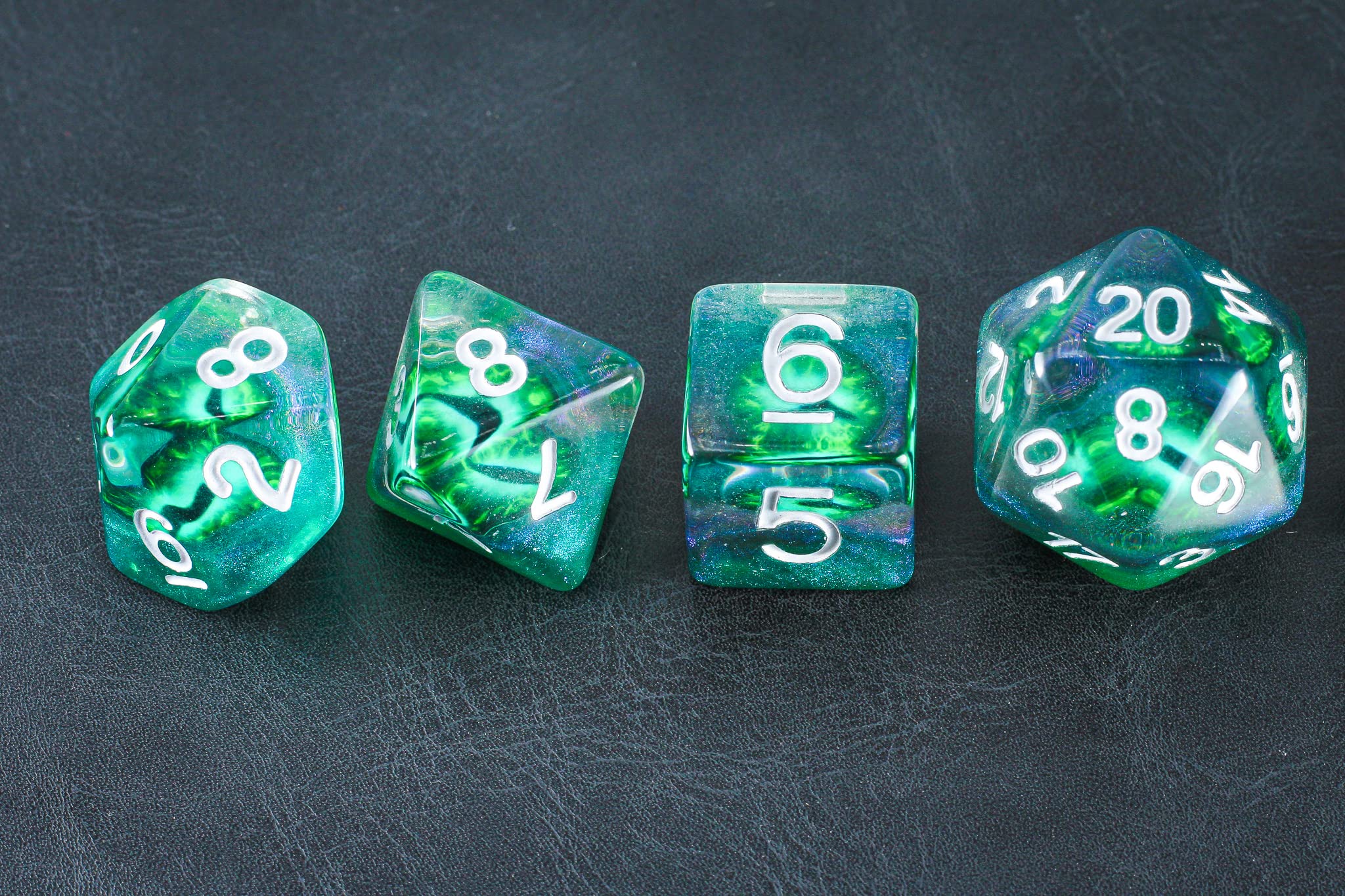 Sea Green Dragon Eye DND Dice Set for Dungeons and Dragons Gifts, D&D, D and D, Pathfinder, Accessories, D20, Polyhedral, Resin Dice, Metal, Dice Tray, Tower, Bag, Box