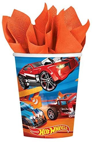 Hot Wheels Wild Racer Birthday Party Supplies Bundle Pack for 16 includes Dessert Plates, Napkins, Cups, Table Cover