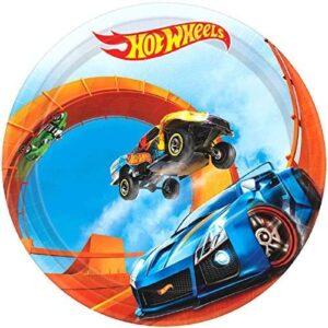 Hot Wheels Wild Racer Birthday Party Supplies Bundle Pack for 16 includes Dessert Plates, Napkins, Cups, Table Cover