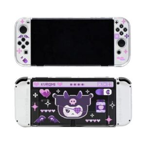 enfily cute case compatible with nintendo switch oled, dockable case cover for kuromi theme, ergonomic soft tpu grip case for joycon, sparkle skin set