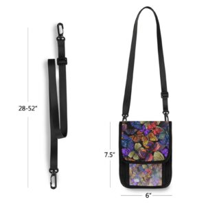 Small Crossbody Cell Phone Purse Bag 099 for Women Wallet Purse Brown Blue Butterfly Pattern Colorful Elegant Deco Mini Messenger Shoulder Handbag