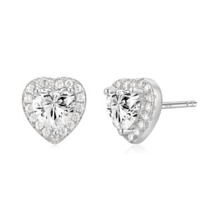 eamti 925 sterling silver stud earrings for women 0.5ct heart cut cubic zirconia cz stud earrings 18k white gold plated stud earrings men hypoallergenic