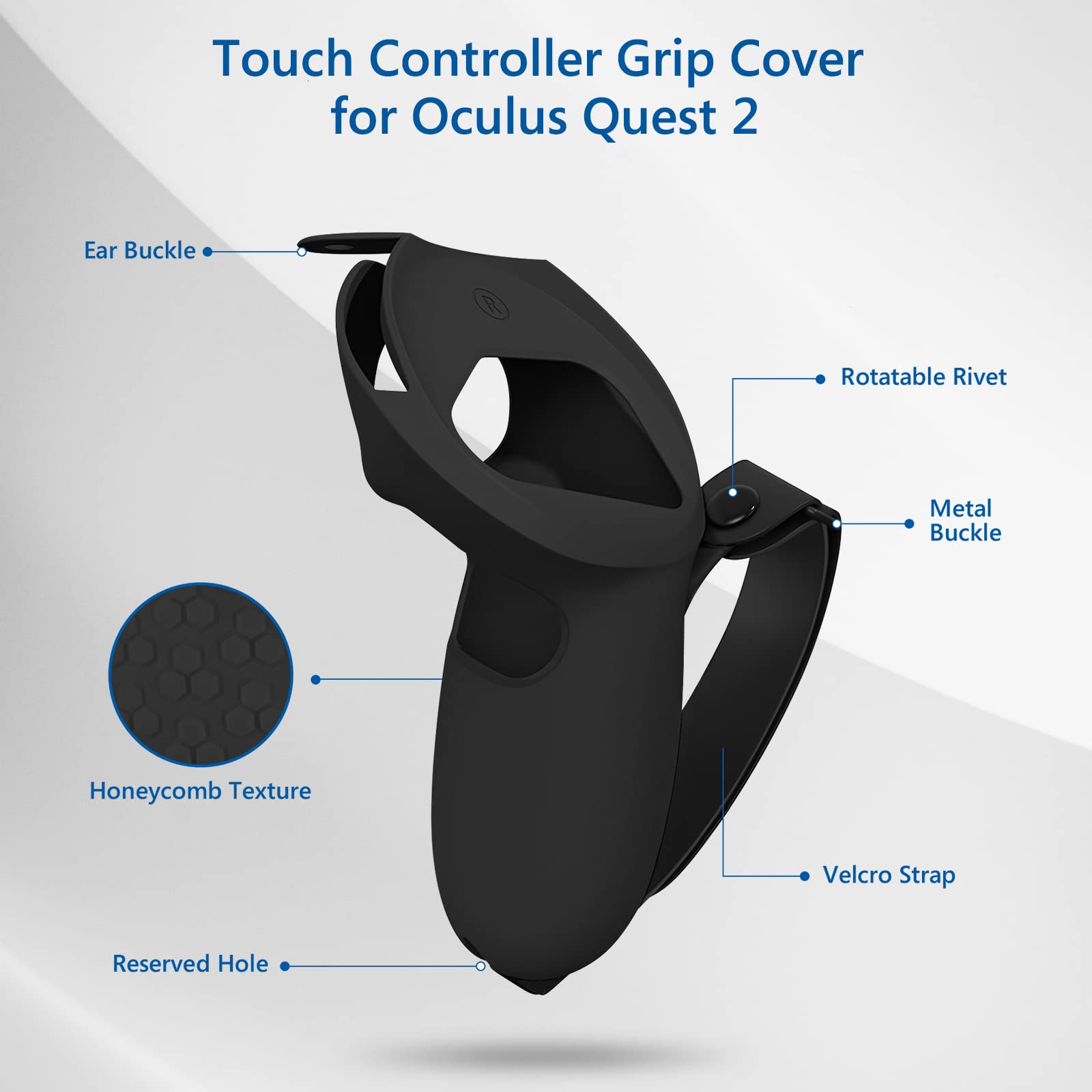 Geekria Touch Controller Grip Cover Compatible with Meta Q2, VR Anti-Throw Handle Grip Silicone Sleeve with Adjustable Hand Strap, Controller Caps (Black)