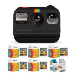 polaroid go instant camera (black) bundle with double pack color film (5-pack) and film kit for polaroid i-type, 600 and sx-70 cameras (7 items)