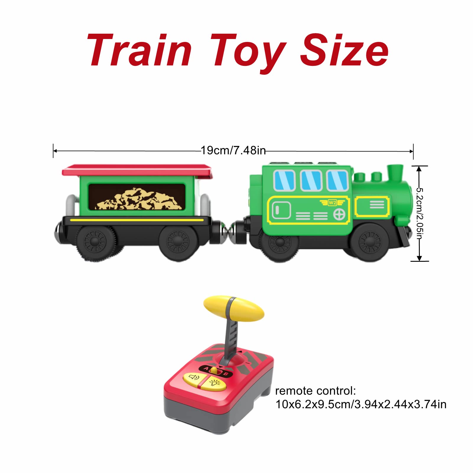 HANQIAN Battery Operated Locomotive Train Set for Wooden Train Track Electric Remote Control Magnetic Train Vehicles Toy Powerful Engine Light Train Cars Toy Sets for Kids Toddler Gift