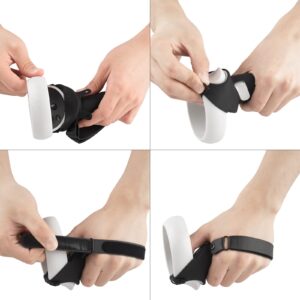 Geekria Touch Controller Grip Cover Compatible with Meta Q2, VR Anti-Throw Handle Grip Silicone Sleeve with Adjustable Hand Strap, Controller Caps (Black)