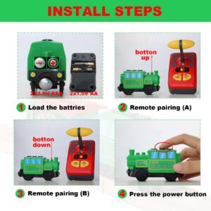 HANQIAN Battery Operated Locomotive Train Set for Wooden Train Track Electric Remote Control Magnetic Train Vehicles Toy Powerful Engine Light Train Cars Toy Sets for Kids Toddler Gift