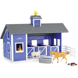 breyer horses breyer farms home at the barn playset | 10 piece playset | 1 stablemates horses included | 15" l x 4" w x 10" h | 1:32 scale | model 59241 , blue