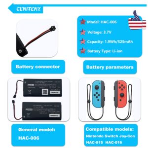 CENIFENX Switch Joycon Battery, 2PCS HAC-006 3.7V 525mAh Replacement for Nintendo Switch Joy-Con Controller Battery, HAC-015, HAC-016 Joy-Con Controller with Repair Tool Kit