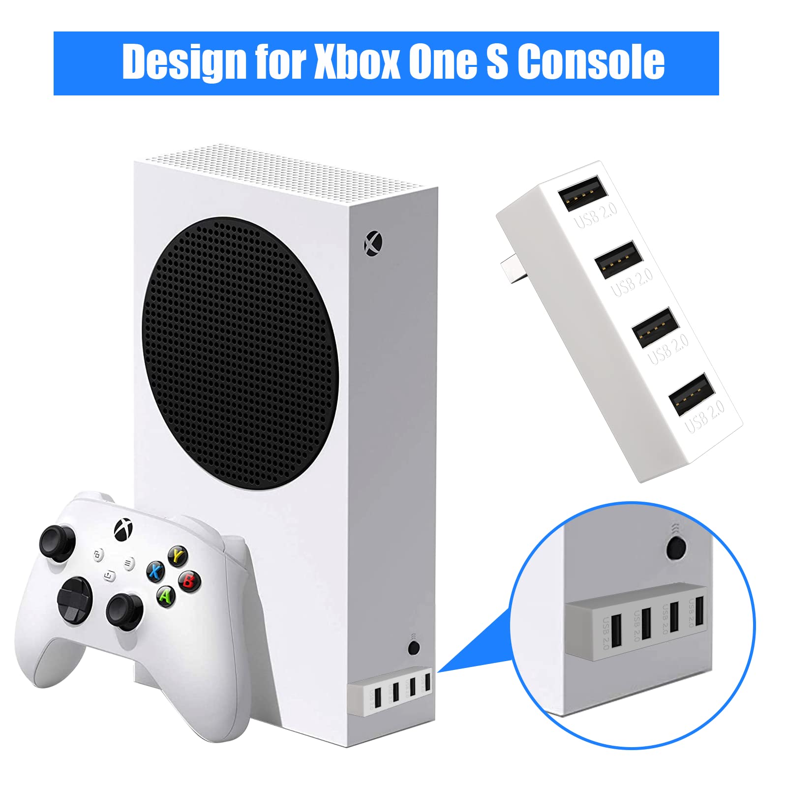 4 Ports USB Hub 2.0 for Xbox Series S Console, High Speed USB Hub Splitter Expansion Adapter for Xbox Series S Accessories