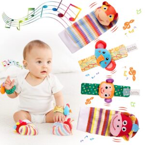 rattle sock baby toddlor toy, infant toys 0-3 months rattle toy baby toys 0-6 months, 3 month old development toys, for newborn infant baby boy girl gifts, baby easter basket stuffers (4 pcs) (animal)