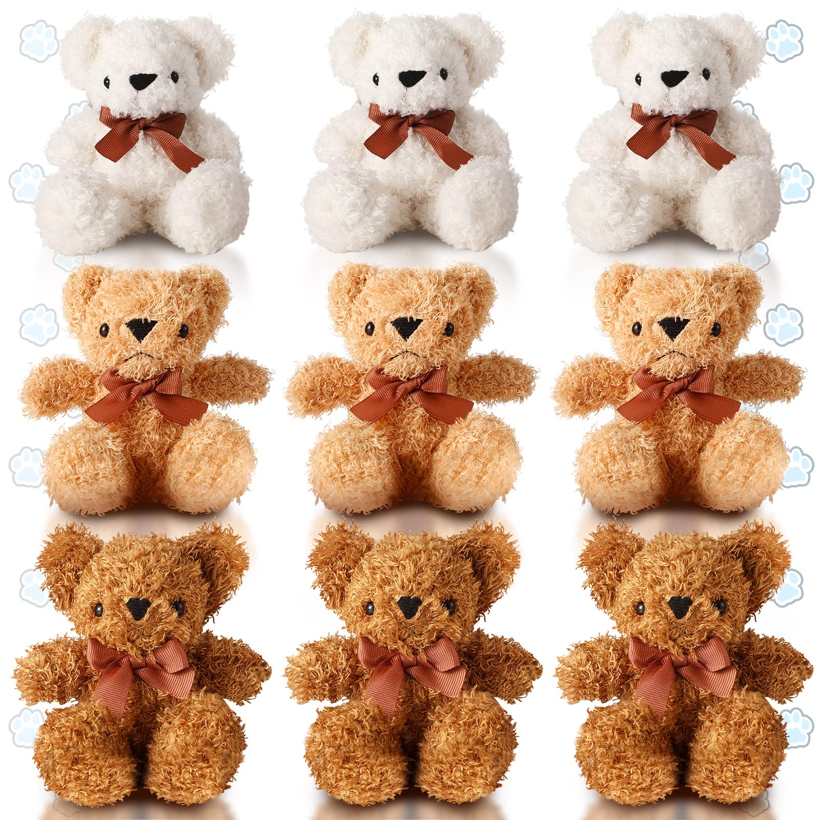 HyDren Stuffed Bear Toy, 9 Pcs Mini Bear Plush, 8 Inch Keychain Soft Animals, Cute Party Favors for Birthday Wedding Decorations (Beige, Light Brown, Brown)