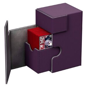 Scimi Deck Box for Trading Card Games, MTG Commander Deck Box Comtains 100 Double Sleeved Cards, Leather Card Storage Case Fits TCG CCG Cards (Purple)