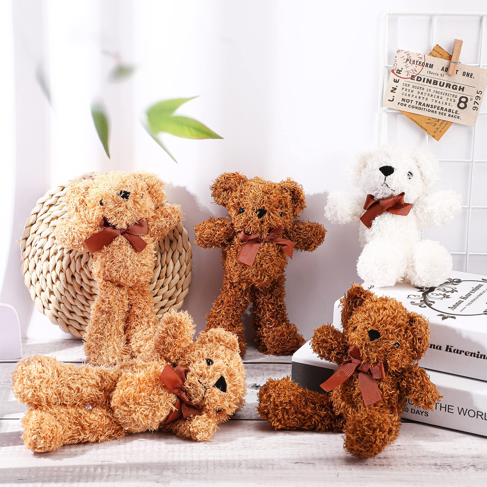 HyDren Stuffed Bear Toy, 9 Pcs Mini Bear Plush, 8 Inch Keychain Soft Animals, Cute Party Favors for Birthday Wedding Decorations (Beige, Light Brown, Brown)