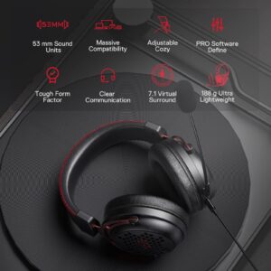 redragon h386 diomedes wired gaming headset - 7.1 surround sound - 53mm drivers - detachable microphone - usb/aux 3.5mm works for multi platforms pc, ps4/3 & xbox one/series x, ns