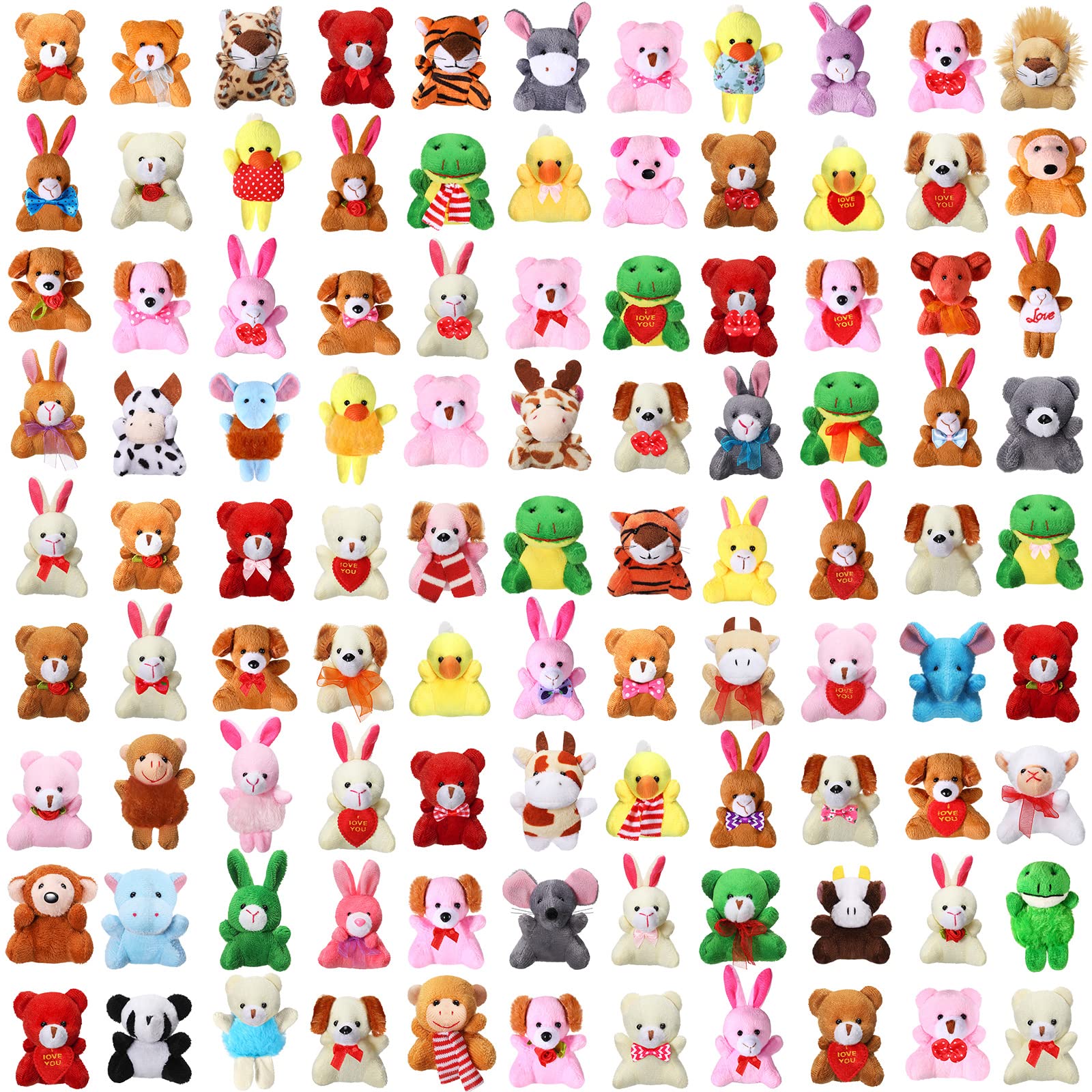 Zhanmai 100 Pcs Mini Plush Stuffed Animal Bulk Small Animal Toys Keychain Decoration Party Favors Easter Egg Stuffer for Kids Birthday Carnival Classroom Prizes Gift Goodie Bag Filler (Cute Style)