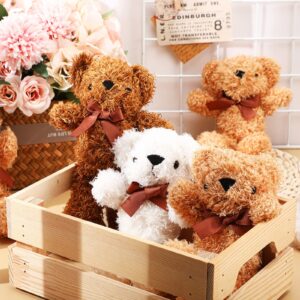 HyDren Stuffed Bear Toy, 9 Pcs Mini Bear Plush, 8 Inch Keychain Soft Animals, Cute Party Favors for Birthday Wedding Decorations (Beige, Light Brown, Brown)