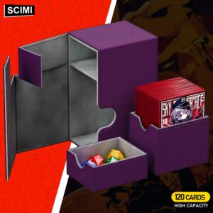 Scimi Deck Box for Trading Card Games, MTG Commander Deck Box Comtains 100 Double Sleeved Cards, Leather Card Storage Case Fits TCG CCG Cards (Purple)