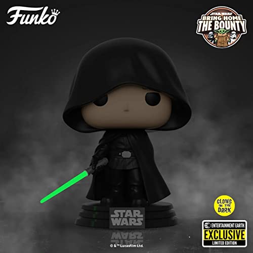 POP Star Wars: The Mandalorian - Luke Skywalker Glow-in-The-Dark Exclusive Funko Vinyl Figure (Bundled with Compatible Box Protector Case), Multicolor, 3.75 inches