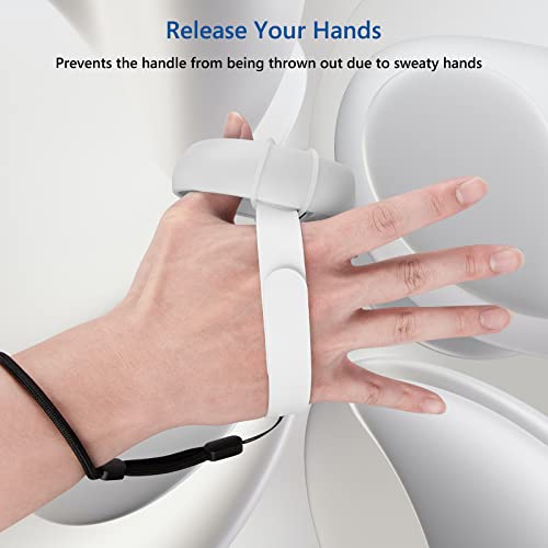 Geekria Straps Covers & Wrist Straps Compatible with Meta/Oculus Quest 2 Anti-Drop Hand Grip Accessories for Quest 2 Touch Controller Handle (White 20CM+40CM)