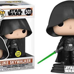 POP Star Wars: The Mandalorian - Luke Skywalker Glow-in-The-Dark Exclusive Funko Vinyl Figure (Bundled with Compatible Box Protector Case), Multicolor, 3.75 inches