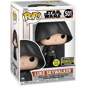 POP Star Wars: The Mandalorian - Luke Skywalker Glow-in-The-Dark Exclusive Funko Vinyl Figure (Bundled with Compatible Box Protector Case), Multicolor, 3.75 inches