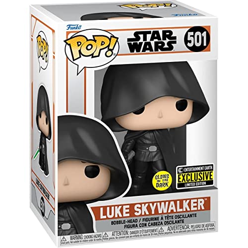 POP Star Wars: The Mandalorian - Luke Skywalker Glow-in-The-Dark Exclusive Funko Vinyl Figure (Bundled with Compatible Box Protector Case), Multicolor, 3.75 inches