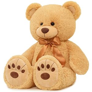 morismos giant teddy bear stuffed animal, big teddy bear life size, 36in large teddy bear cuddly soft for baby shower, boys, girls