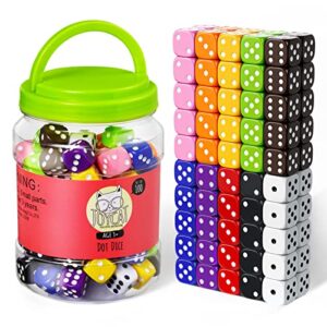 joycat 16mm 6 sided dice set standard game dice kids for board games dice games math dice for classroom with storage bucket 10 colors (50, opaque)