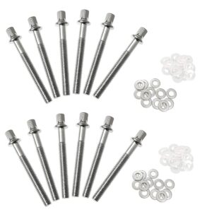 tuoren drum set hardware 12-pack stainless steel drum tight screw tension rods for percussion instrument parts (m6 x50mm)