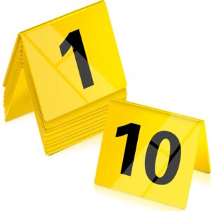 10 pcs evidence markers detective scene markers decorations number id tents for clue game murder theme halloween party supplies, yellow