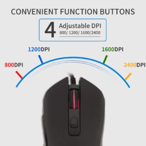 IULONEE USB Type C Wired Mouse,Silent Computer Mouse Optical Gaming Mice Ergonomic 7 LED Backlight 2400 DPI 6 Buttons for Office Home Windows PC,Laptop,Desktop,Notebook,MacBook (Type-C Black)