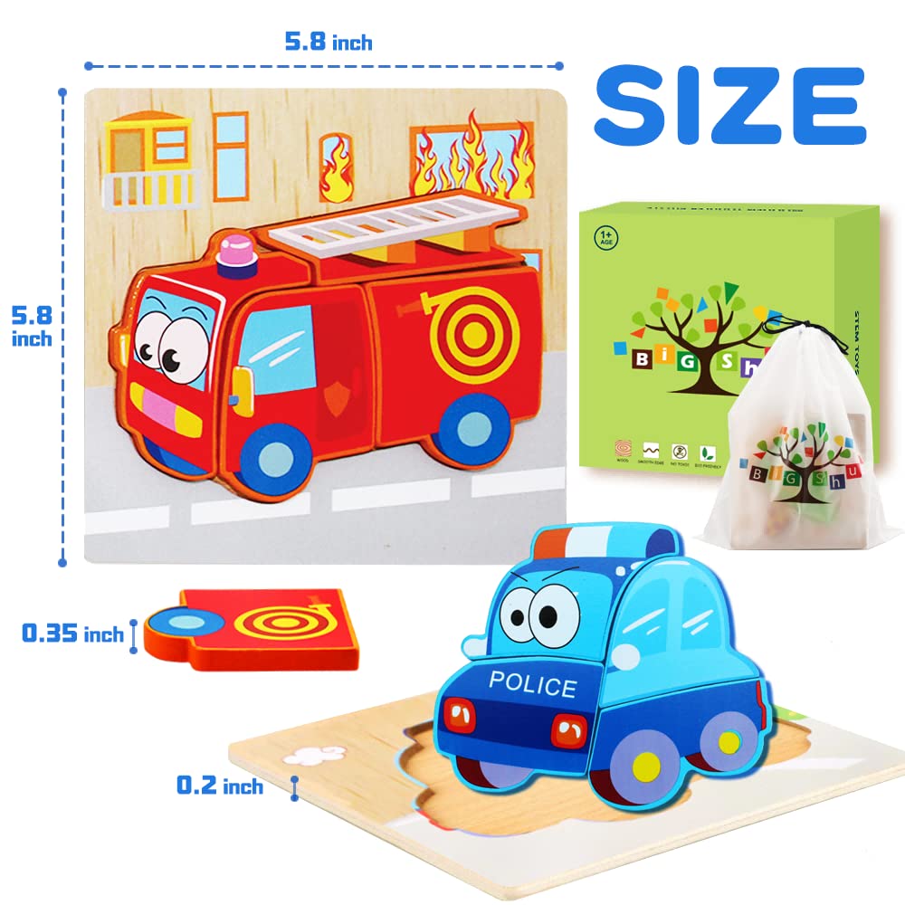 Toddler Toys Wooden Puzzles for Toddlers 1 2 3 Year Old Boys Girls Montessori Toys 6 Packs Vehicle Shape Jigsaw Puzzles Sensory Toys for Toddlers 1-3 Baby Infant Educational Learning STEM Toys Gifts