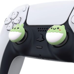 PlayVital Rabbit & Squirrel Cute Thumb Grip Caps for ps5/4 Controller, Silicone Analog Stick Caps Cover for Xbox Series X/S, Thumbstick Caps for Switch Pro Controller - Matcha Green