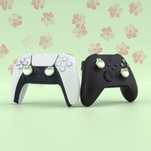 PlayVital Rabbit & Squirrel Cute Thumb Grip Caps for ps5/4 Controller, Silicone Analog Stick Caps Cover for Xbox Series X/S, Thumbstick Caps for Switch Pro Controller - Matcha Green