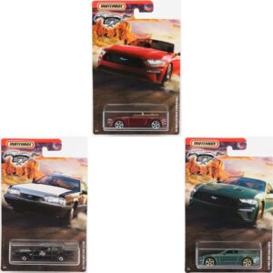 matchbox limited edition mustang series release set of 3 diecast vehicles with a coupe, convertible, and police cruiser