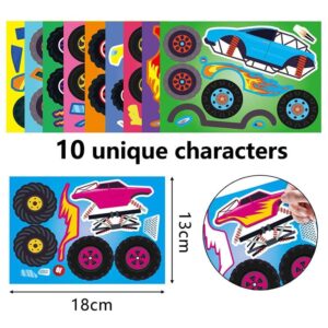 20 PCS Monster Truck Make Your Own Stickers with 10 Designs Truck Party Favors for Monster Truck-Themed Birthday Party Decorations Favor Supplies Education Toy Art Craft Activities Birthday Gift