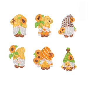 lusandy 6pcs diy gnomes diamond painting stickers kits for adults kids, full drill sunflower gnomes diamond art stickers by number mosaic gem art crafts set for children, boys and girls