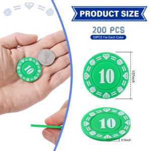 Jerify 200 Pcs Poker Chip Set Numbers Printed Plastic Poker Chips with Denominations Blue Green Red Black Game Chips Clear Poker Chip Holder Poker Chip Tray for Adults Home Play Party Game, 2 Boxes