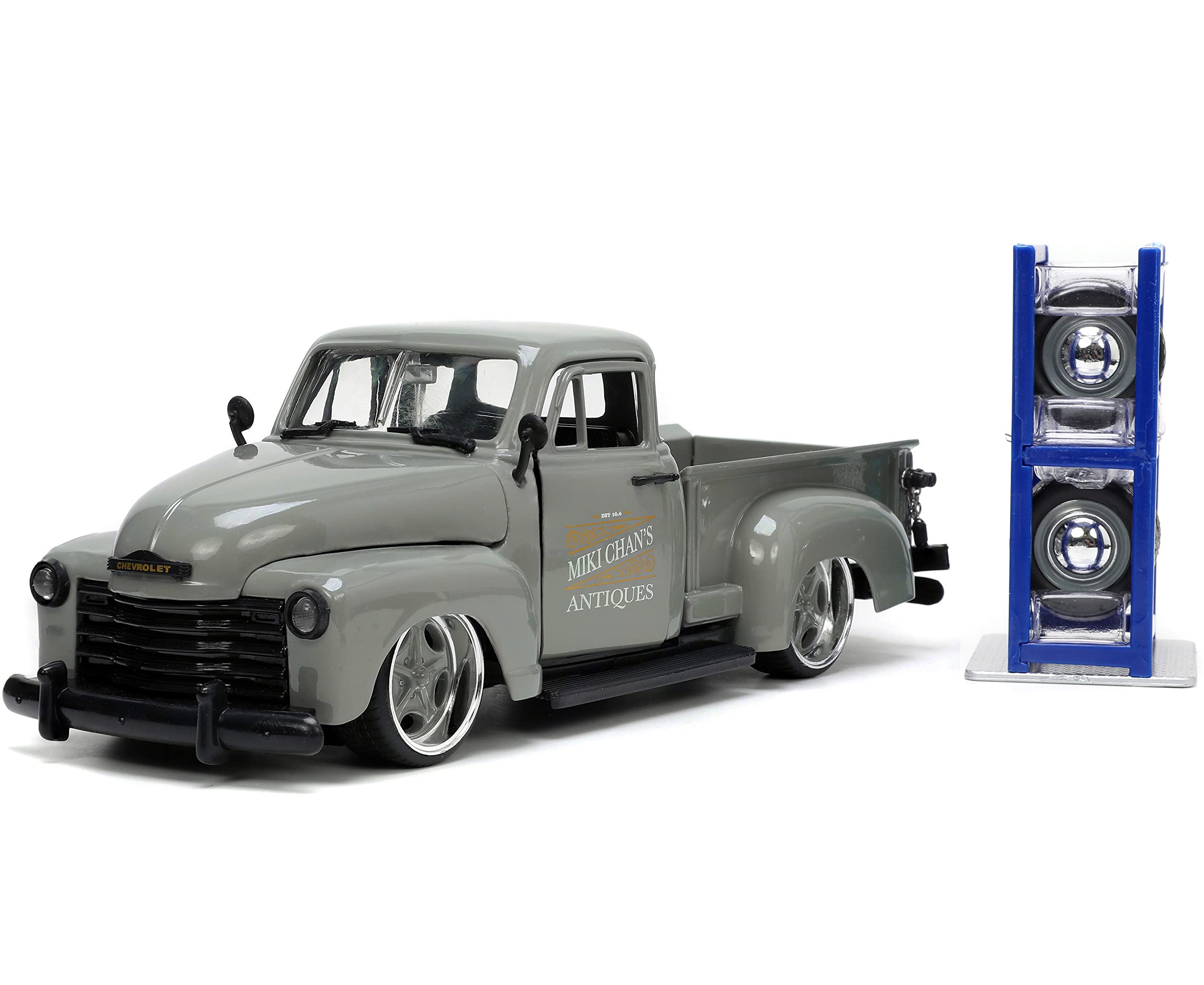 Jada Toys Just Trucks 1:24 1953 Chevy Pickup Die-cast Car Gray with Tire Rack, Toys for Kids and Adults